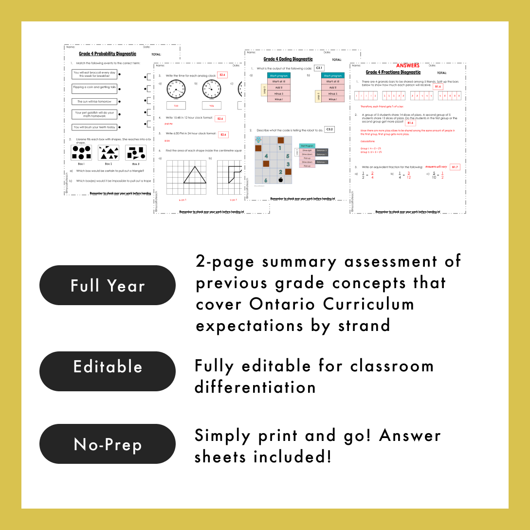 Grade 4 Ontario Math Diagnostics | Back to School | Google Slides – My ...