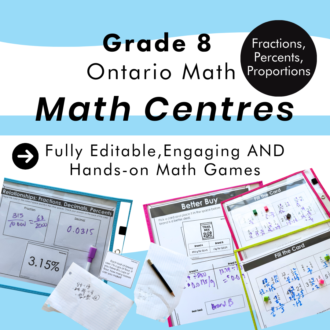 Grade 8 Ontario Math Centres | Fractions, Percents, Proportions | Goog ...