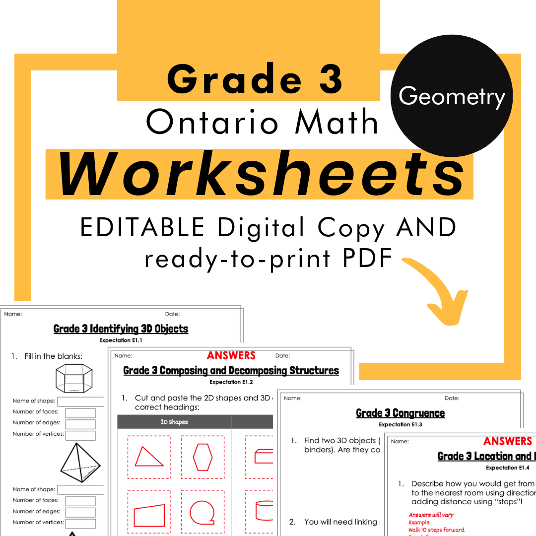 Grade 3 Ontario Math Worksheets | Geometry | PDF and Google Slides – My ...