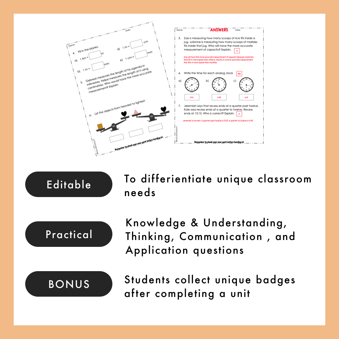 Grade 3 Ontario Math - Measurement Assessments - PDF + Google Slides ...