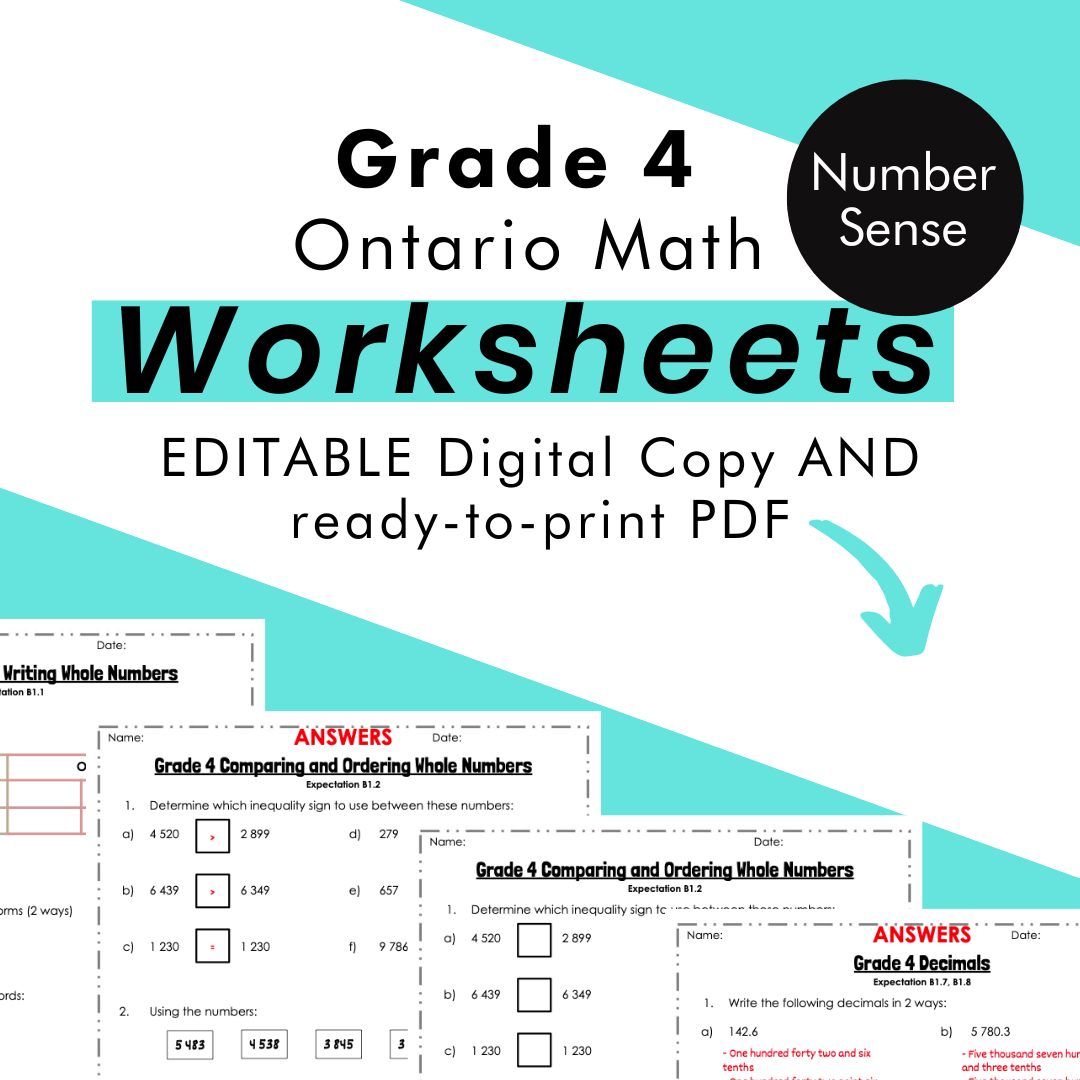 Grade 4 Ontario Math Worksheets | Number Sense | PDF and Google Slides ...