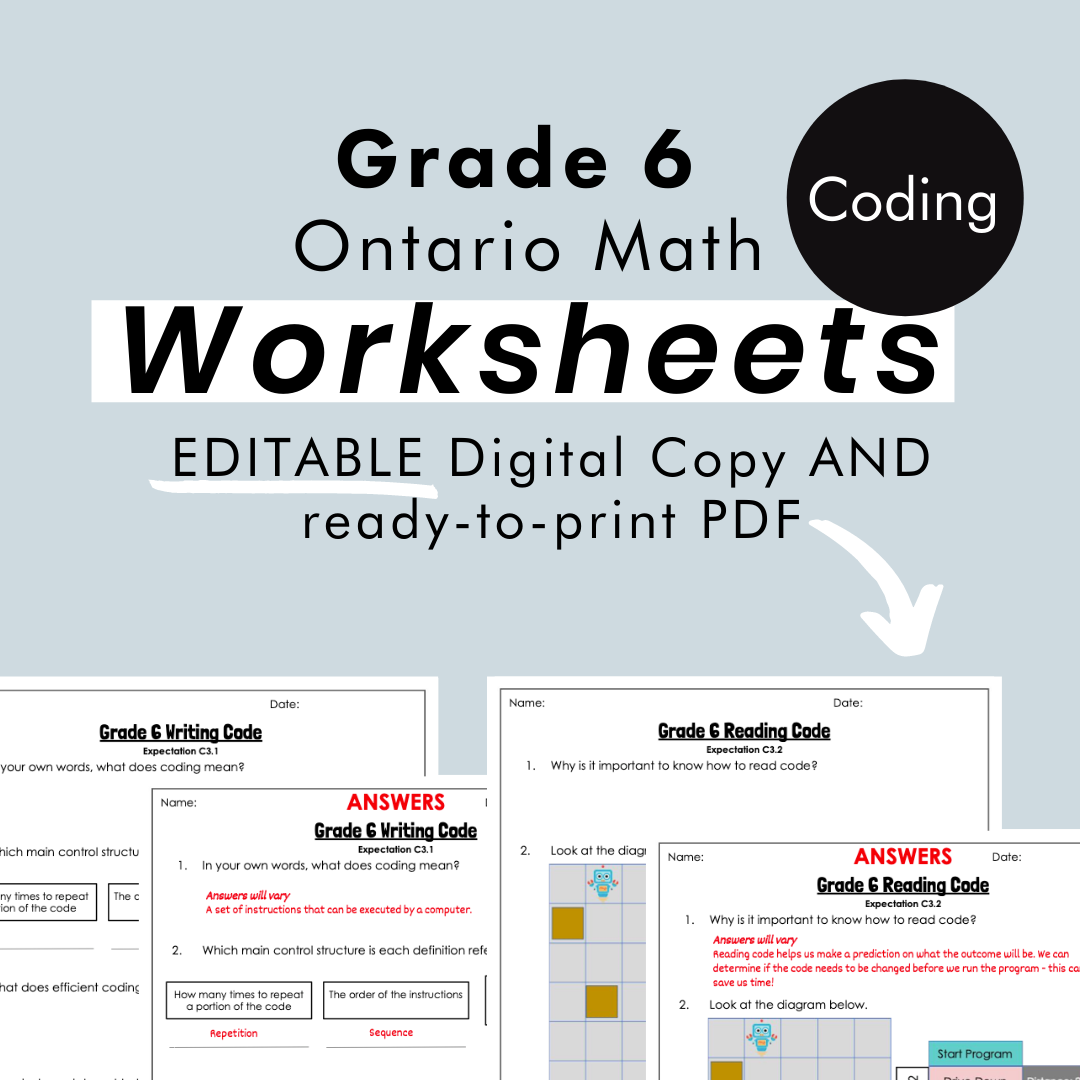 FREE Grade 6 Ontario Math Worksheets | Coding | PDF and Google Slides ...