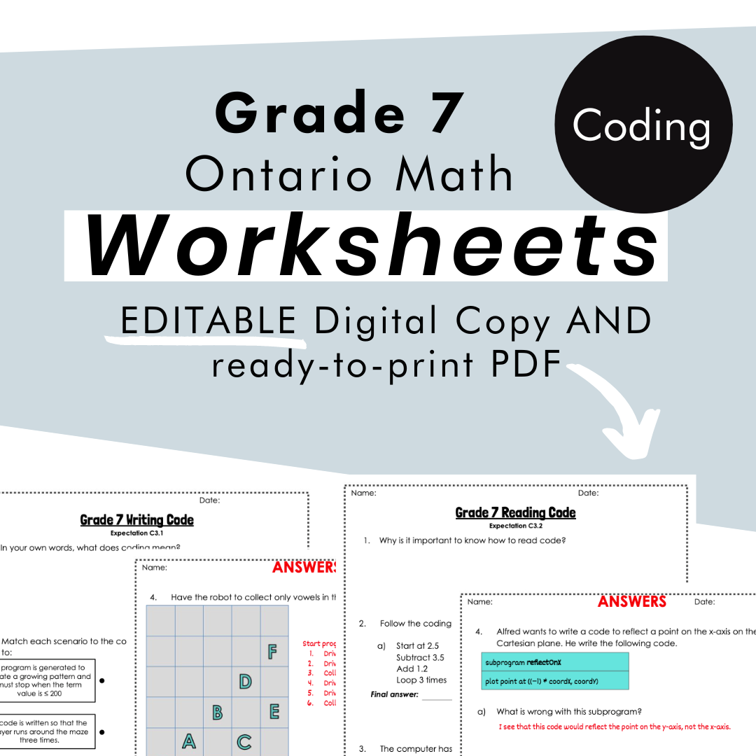 FREE Grade 7 Ontario Math Worksheets | Coding | PDF and Google Slides ...