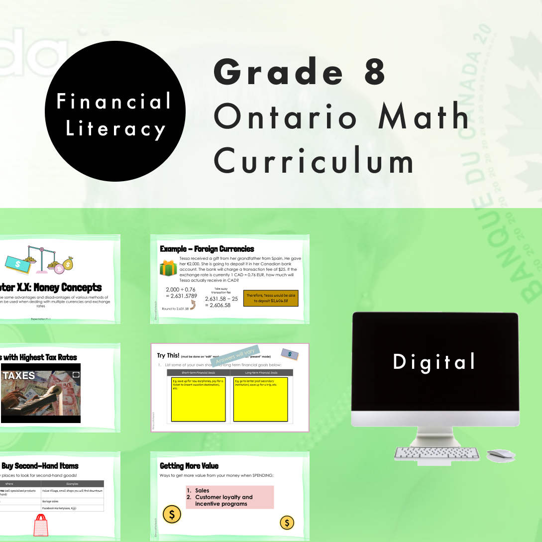 Grade 8 Ontario Math Curriculum | Financial Literacy | Digital Google ...