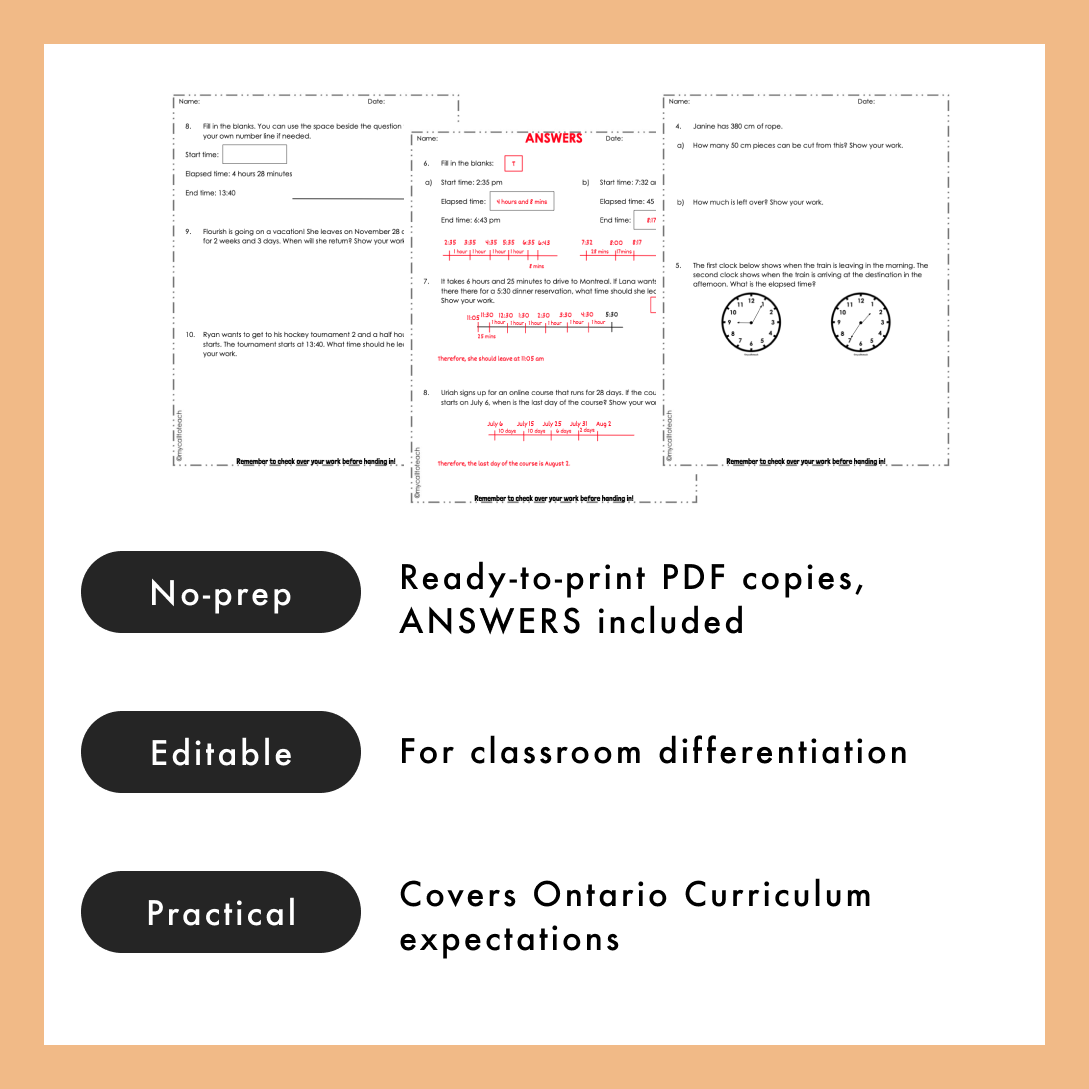 Grade 4 Ontario Math Worksheets | Measurement | PDF and Google Slides ...