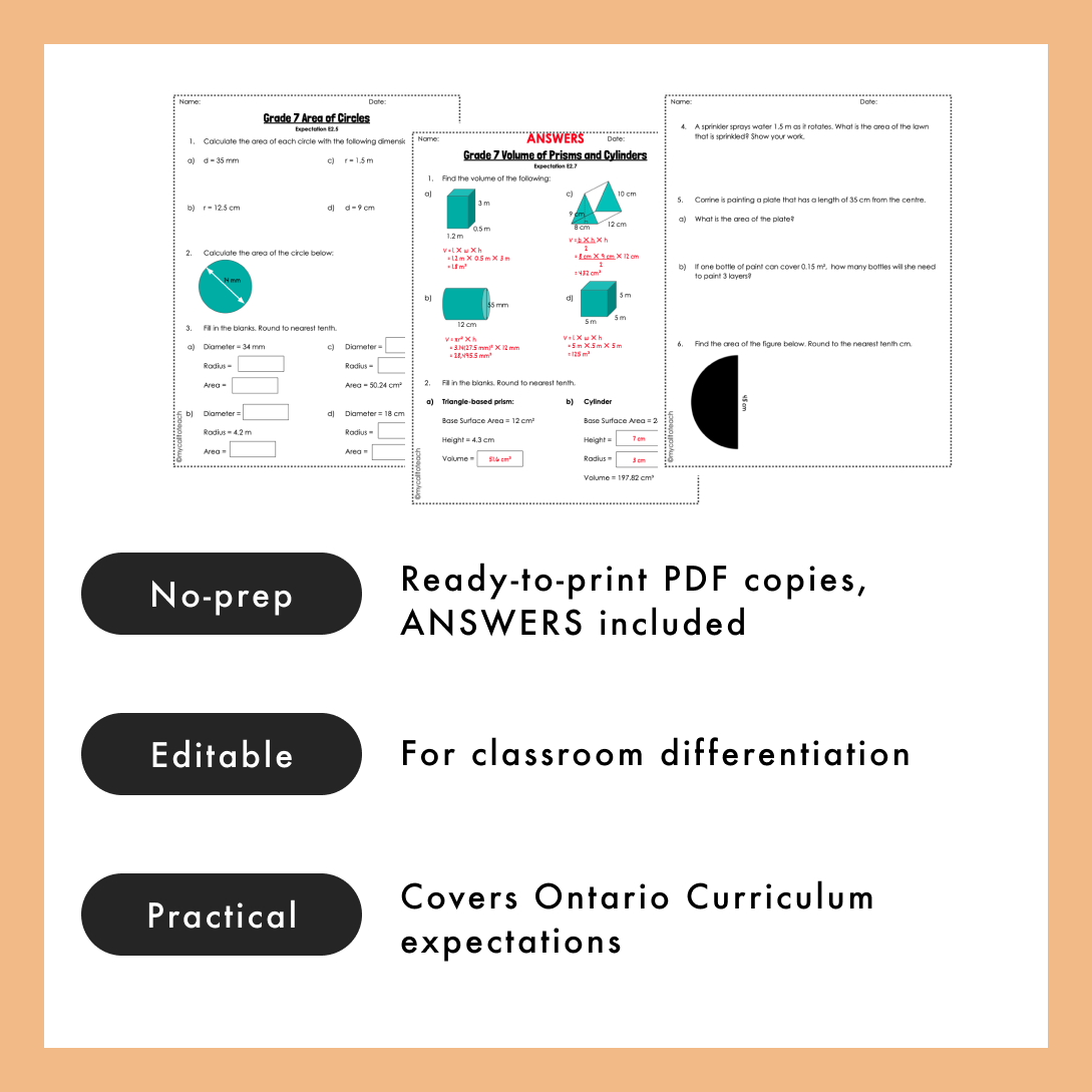 Grade 7 Ontario Math Worksheets | Measurement | PDF and Google Slides ...