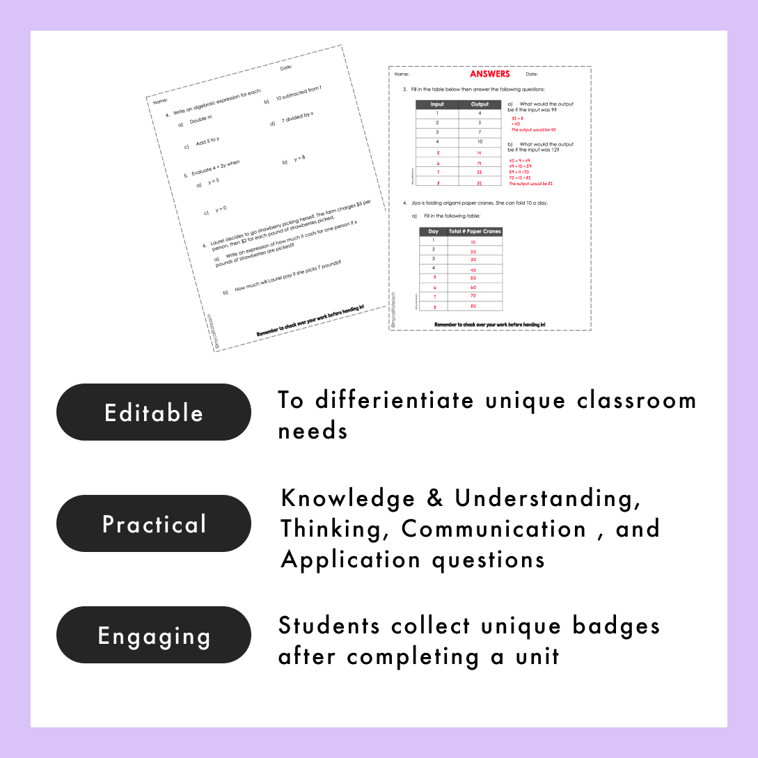 Grade 5 Ontario Math Assessments | Patterns and Equations | PDF and Go ...