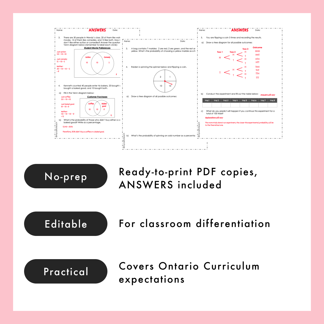 Grade 8 Ontario Math Worksheets | Probability | PDF and Google Slides ...