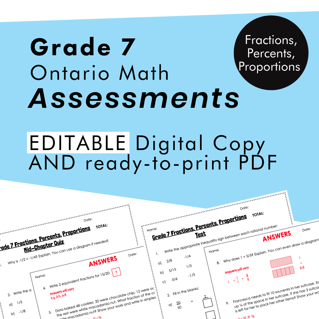 Grade 7 Ontario Math Assessments | Fractions, Ratios, Percents | PDF a ...