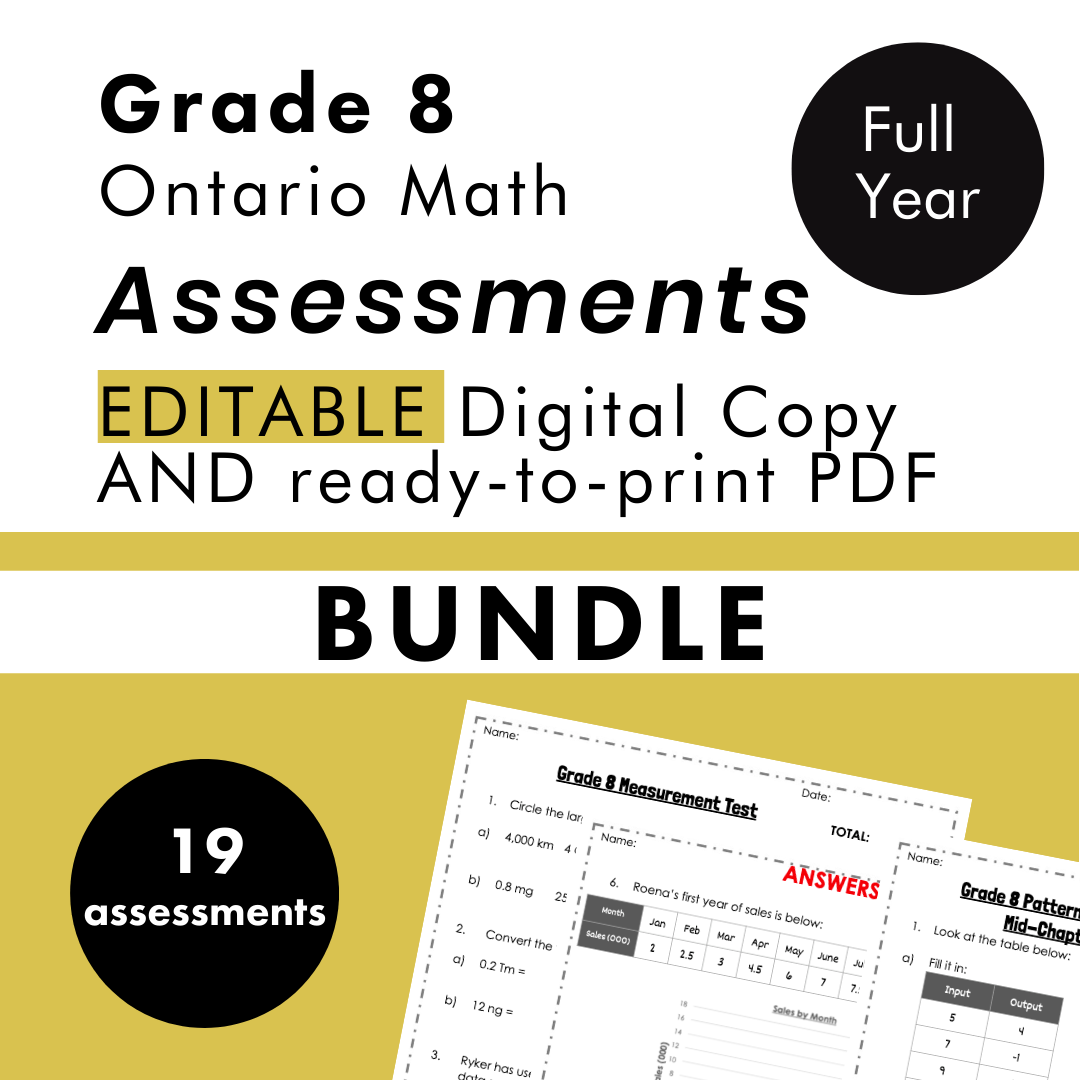 Grade 8 Ontario Math Curriculum | FULL-YEAR Assessments Bundle | Tests ...
