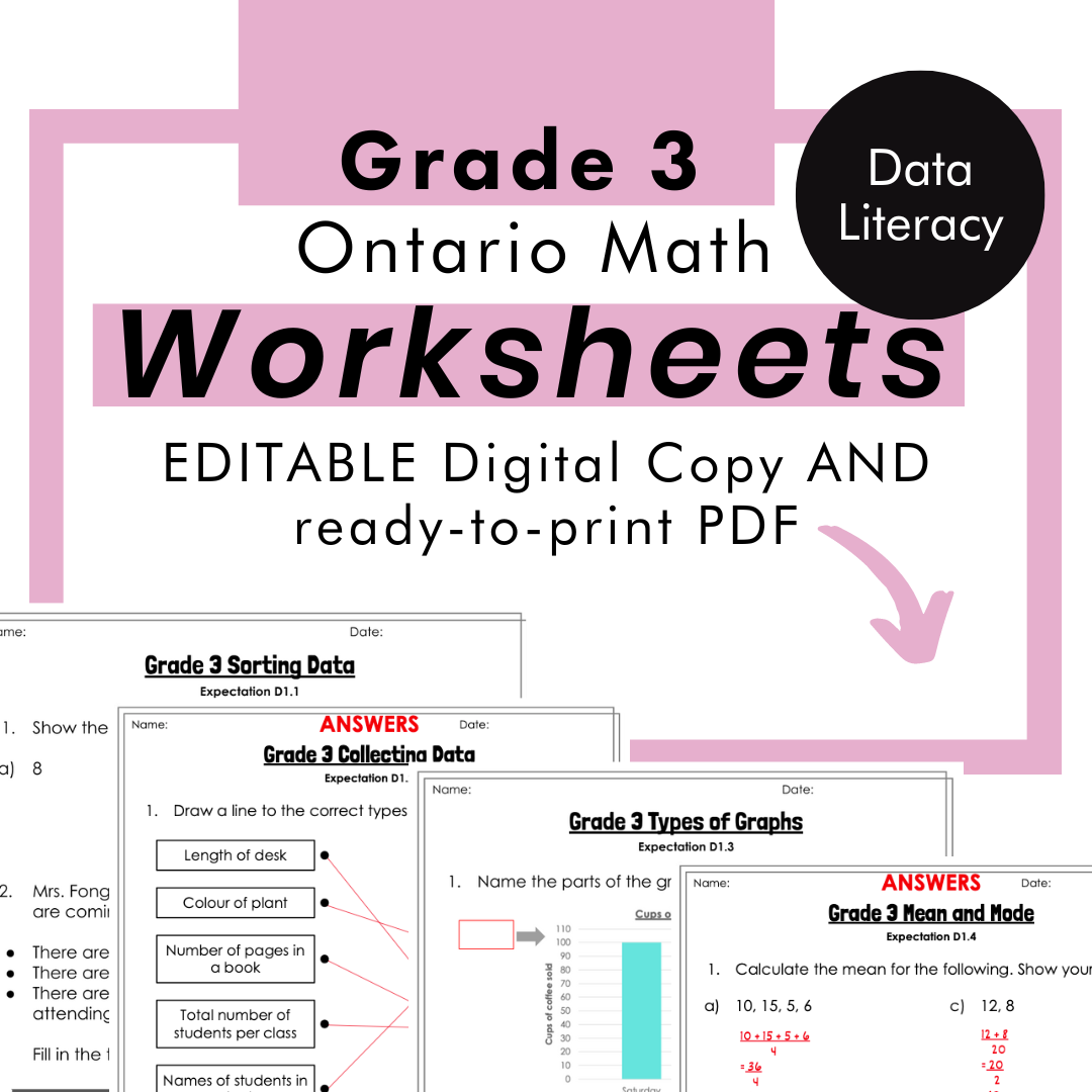 Grade 3 Ontario Math Worksheets | Data Literacy | PDF and Google Slide ...