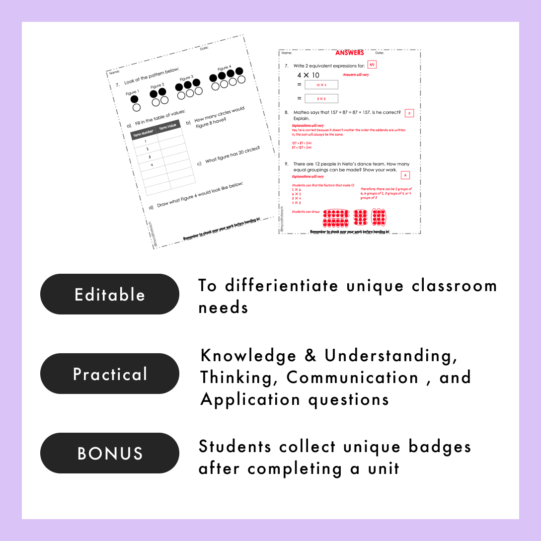 Grade 3 Ontario Math Assessments | Patterns and Equations | PDF and Go ...