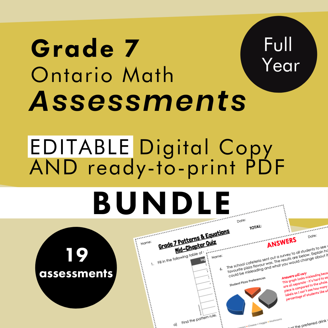 Grade 7 Ontario Math Curriculum | FULL-YEAR Assessments Bundle | Tests ...