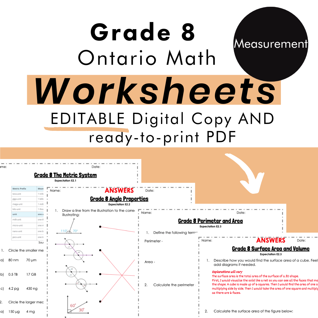 Grade 8 Ontario Math Worksheets | Measurement | PDF and Google Slides ...
